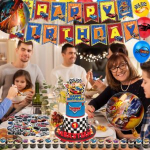 87Pcs Hot Cars Birthday Party Supplies,Hot Wheel Party Decorations Includes Birthday Banners,Cake Toppers,Cupcake Toppers,Teblecloth, Sticker, Latex Balloons and Foil Balloon Boys & Girls Party Favor Pack Set