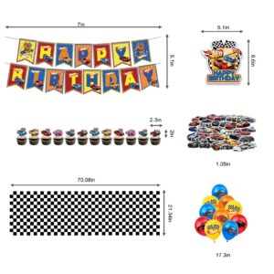 87Pcs Hot Cars Birthday Party Supplies,Hot Wheel Party Decorations Includes Birthday Banners,Cake Toppers,Cupcake Toppers,Teblecloth, Sticker, Latex Balloons and Foil Balloon Boys & Girls Party Favor Pack Set