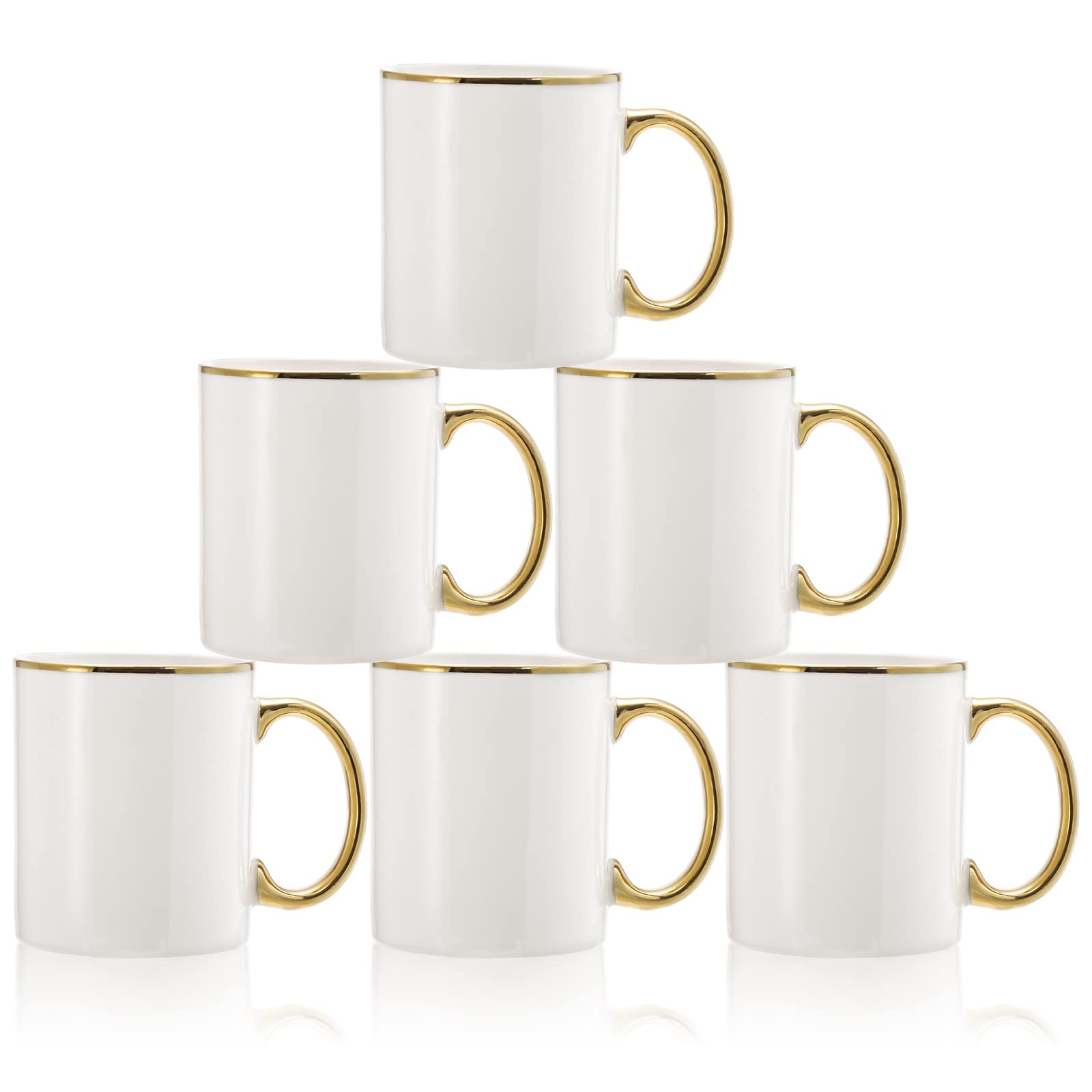 Fasmov 6 Pack Coffee Mugs, 11oz Ceramic Mug set Ceramic Cups for Coffee, latte, Cappuccino, Tea, Cocoa, Cereal, Hot Chocolate, Dishwasher Safe, White/Gold