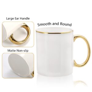 Fasmov 6 Pack Coffee Mugs, 11oz Ceramic Mug set Ceramic Cups for Coffee, latte, Cappuccino, Tea, Cocoa, Cereal, Hot Chocolate, Dishwasher Safe, White/Gold