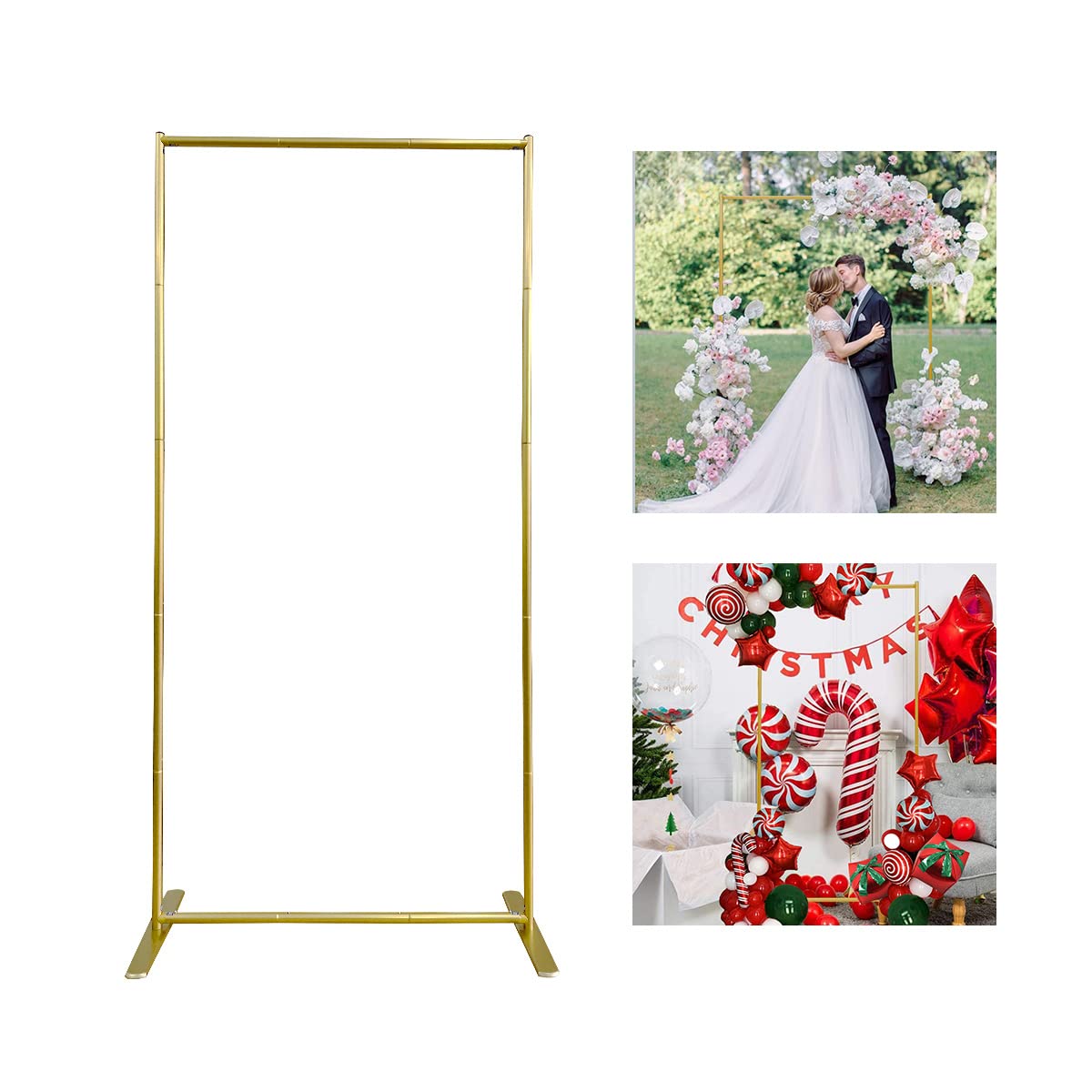 Gold Wedding Arch Backdrop Stand, 6.6FT*3.3FT Square Balloon and Flower Metal Aluminum Frame for Ceremony, Anniversary, Party, Baby Shower Photo Booth Decoration.