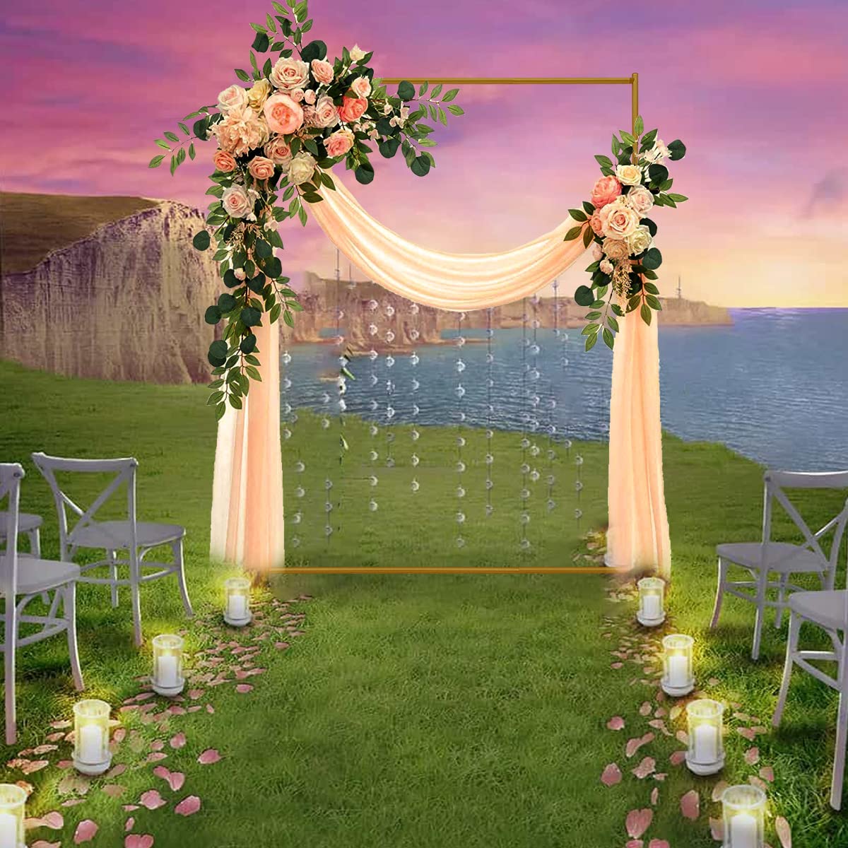 Gold Wedding Arch Backdrop Stand, 6.6FT*3.3FT Square Balloon and Flower Metal Aluminum Frame for Ceremony, Anniversary, Party, Baby Shower Photo Booth Decoration.