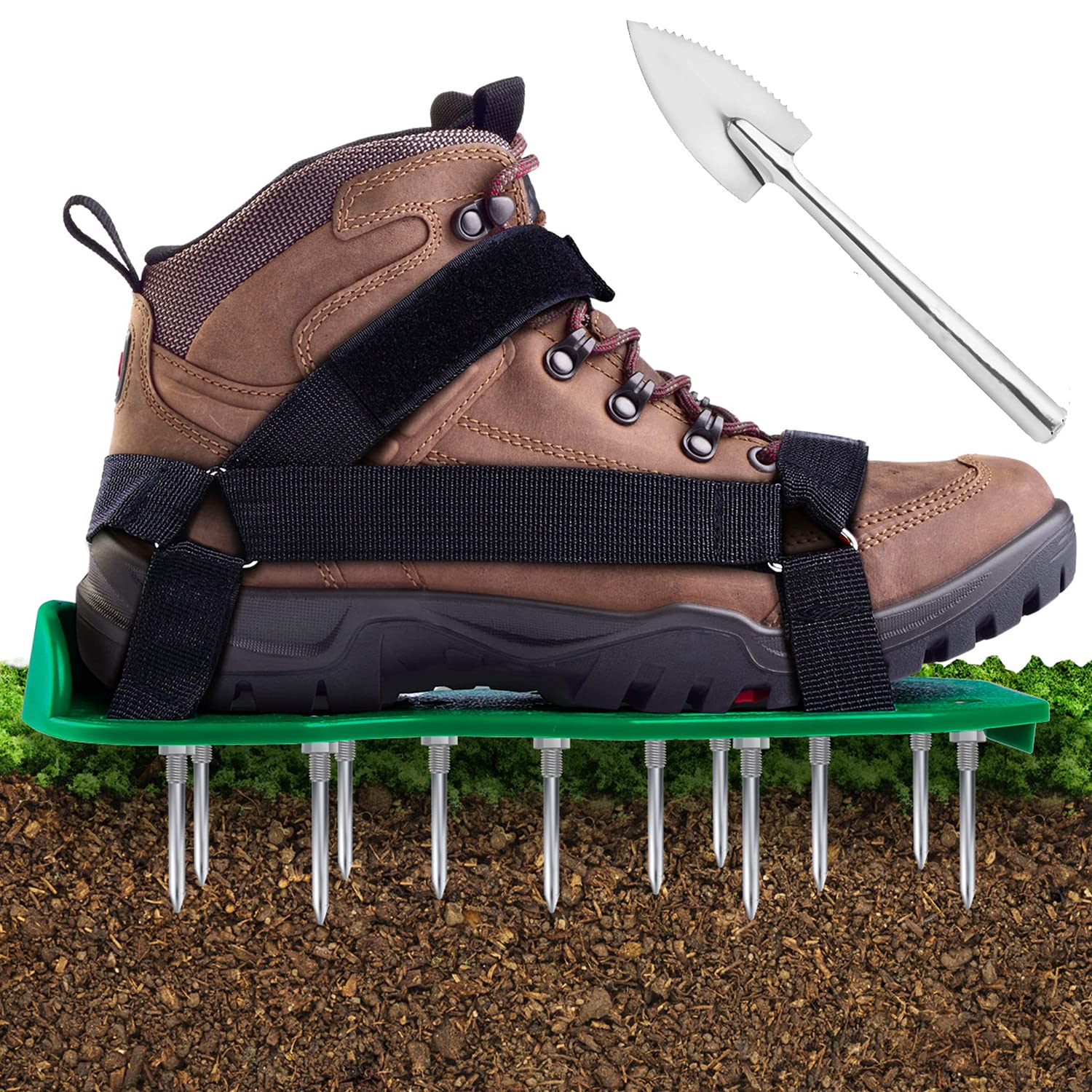 Ohuhu Lawn Aerator Shoes Free-Installation: Aeration Shoes for Men Women with Stainless Steel Shovel, Heavy Duty Spike Aerating Sandals Lawn Equipment Tool with Hook & Loop Strap for Yard Patio Garden