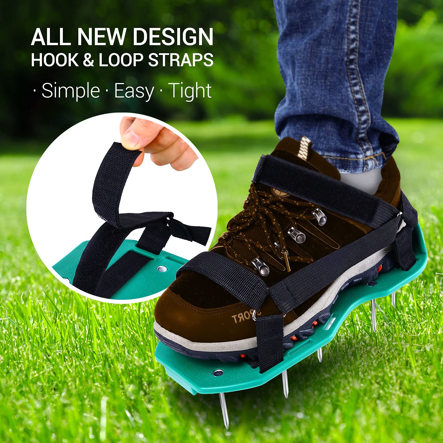 Ohuhu Lawn Aerator Shoes Free-Installation: Aeration Shoes for Men Women with Stainless Steel Shovel, Heavy Duty Spike Aerating Sandals Lawn Equipment Tool with Hook & Loop Strap for Yard Patio Garden