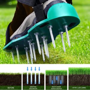 Ohuhu Lawn Aerator Shoes Free-Installation: Aeration Shoes for Men Women with Stainless Steel Shovel, Heavy Duty Spike Aerating Sandals Lawn Equipment Tool with Hook & Loop Strap for Yard Patio Garden