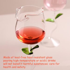 LIBOOI Glass Wine Glasses, Rose Flower Shaped Goblet Wine Cocktail Martini Glass, Transparent Red Wine Glass, for Party Candlelight Dinner Wedding Bar (Pink, 280ml)