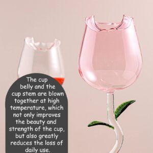 LIBOOI Glass Wine Glasses, Rose Flower Shaped Goblet Wine Cocktail Martini Glass, Transparent Red Wine Glass, for Party Candlelight Dinner Wedding Bar (Pink, 280ml)