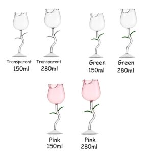 LIBOOI Glass Wine Glasses, Rose Flower Shaped Goblet Wine Cocktail Martini Glass, Transparent Red Wine Glass, for Party Candlelight Dinner Wedding Bar (Pink, 280ml)