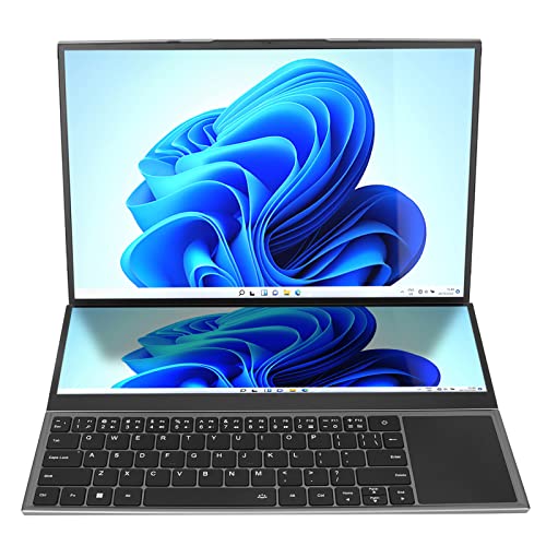 Qinlorgo 16in 14in Dual Screen Laptop, 512GB PCIe NVMe M.2 SSD Dual Touch Display Screen Laptop for Intel for Core I7 CPU 32GB DDR4 RAM 100‑240V for Office (US Plug)