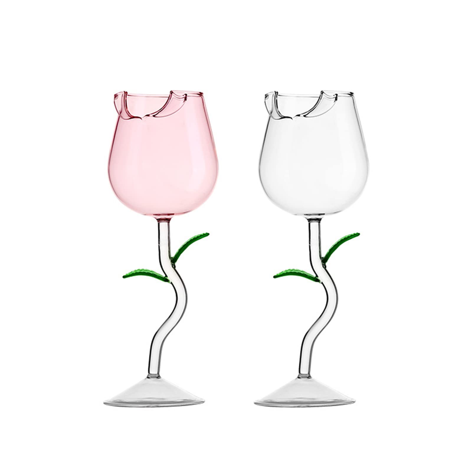 LIBOOI Glass Wine Glasses, Rose Flower Shaped Goblet Wine Cocktail Martini Glass, Transparent Red Wine Glass, for Party Candlelight Dinner Wedding Bar (Pink, 280ml)