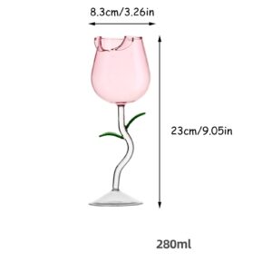 LIBOOI Glass Wine Glasses, Rose Flower Shaped Goblet Wine Cocktail Martini Glass, Transparent Red Wine Glass, for Party Candlelight Dinner Wedding Bar (Pink, 280ml)