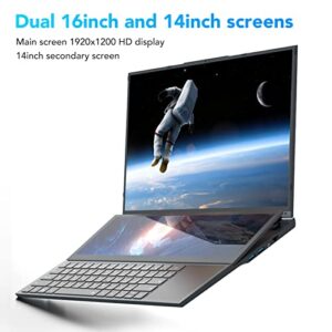 Qinlorgo Dual Screen Laptop, 100‑240V for Intel for Core I7 CPU 16in 14in Dual Screen Laptop 32GB RAM 1TB SSD for Playing Games (US Plug)