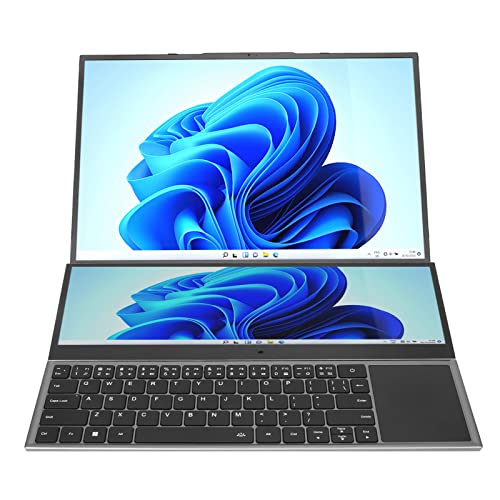 Dual Screen Laptop Computer, 8GB DDR4 RAM 16in 14in Dual Screen Laptop for Win11 100‑240V 128GB PCIe NVMe M.2 SSD for Office (US Plug)