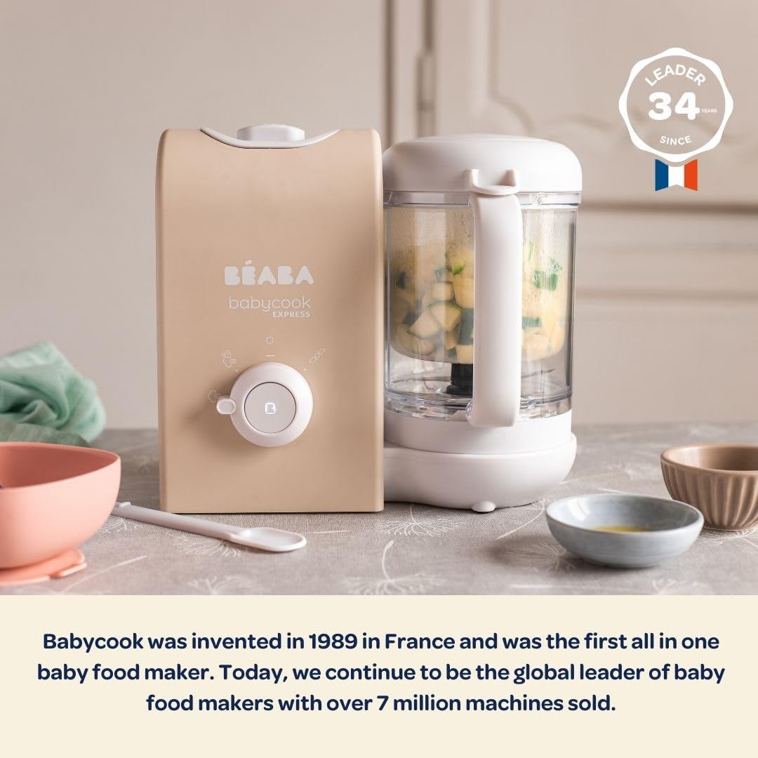 BEABA Babycook Express - the Fastest Babycook, Baby Food Maker, Baby Food Processor, Baby Food Steamer, Large Capacity, Make 34 Servings of Healthy Food for Baby in 15 Mins, Baby Essentials, (Grey)