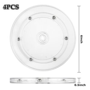 Oungy 4PCS 6 Inch Acrylic Lazy Susan Turntable Rotating Tray with Steel Ball Bearings Clear Turntable Organizer for Table Spice Cake Rack Kitchen Cabinets Monitor