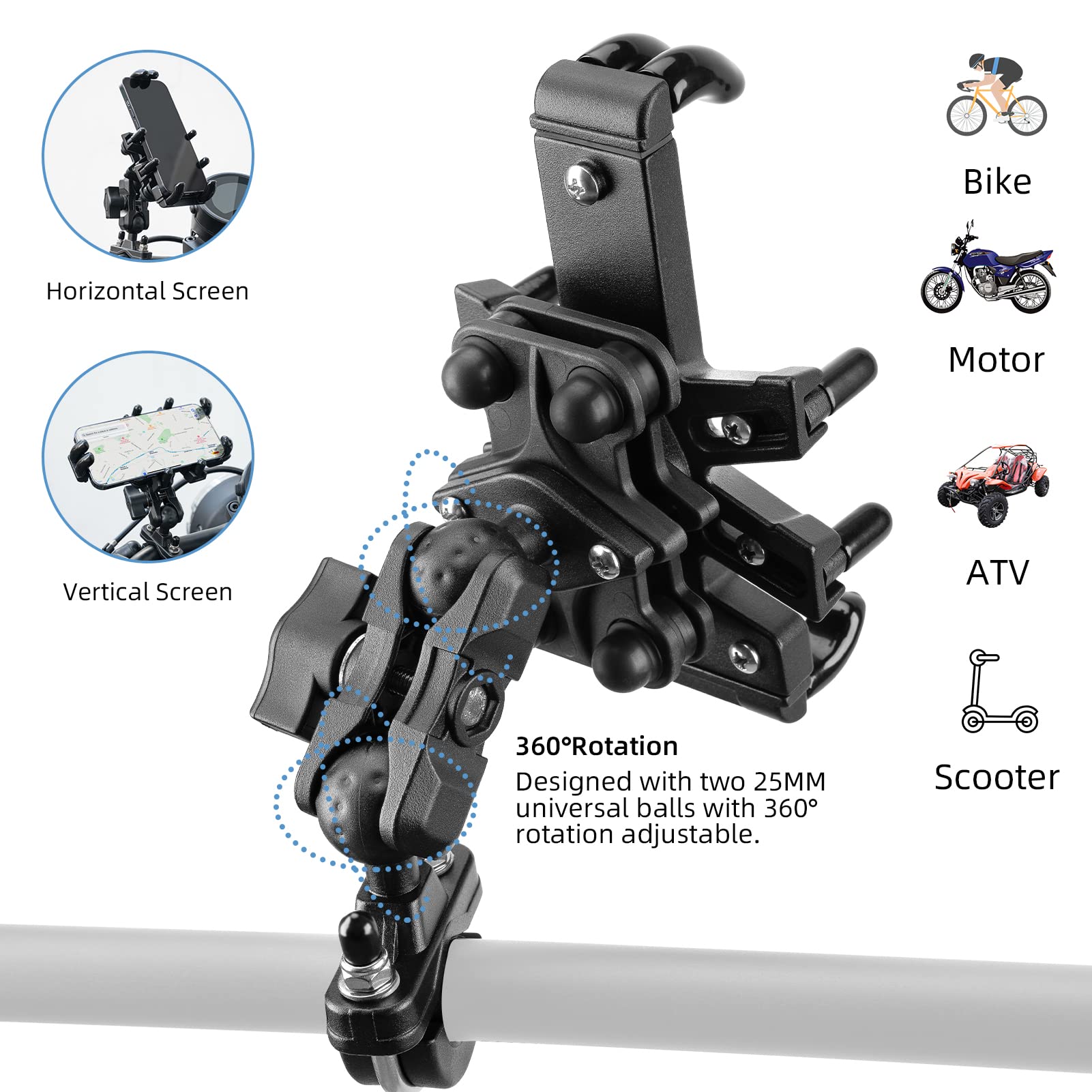 ROCKBROS Motorcycle Phone Mount Aluminum Alloy Bike Phone Mount Holder with Vibration Dampener, Cell Phone Holder for Motorcycle, Bicycle Scooter Universal Handlebar Mount Fits 4.7-7.1'' Phones