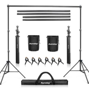 Aureday Backdrop Stand, 8.5x10Ft Adjustable Photo Backdrop Stand Kit with 4 Crossbars, 6 Background Clamps, 2 Sandbags, and Carrying Bag for Parties/Wedding/Photography/Festival Decoration