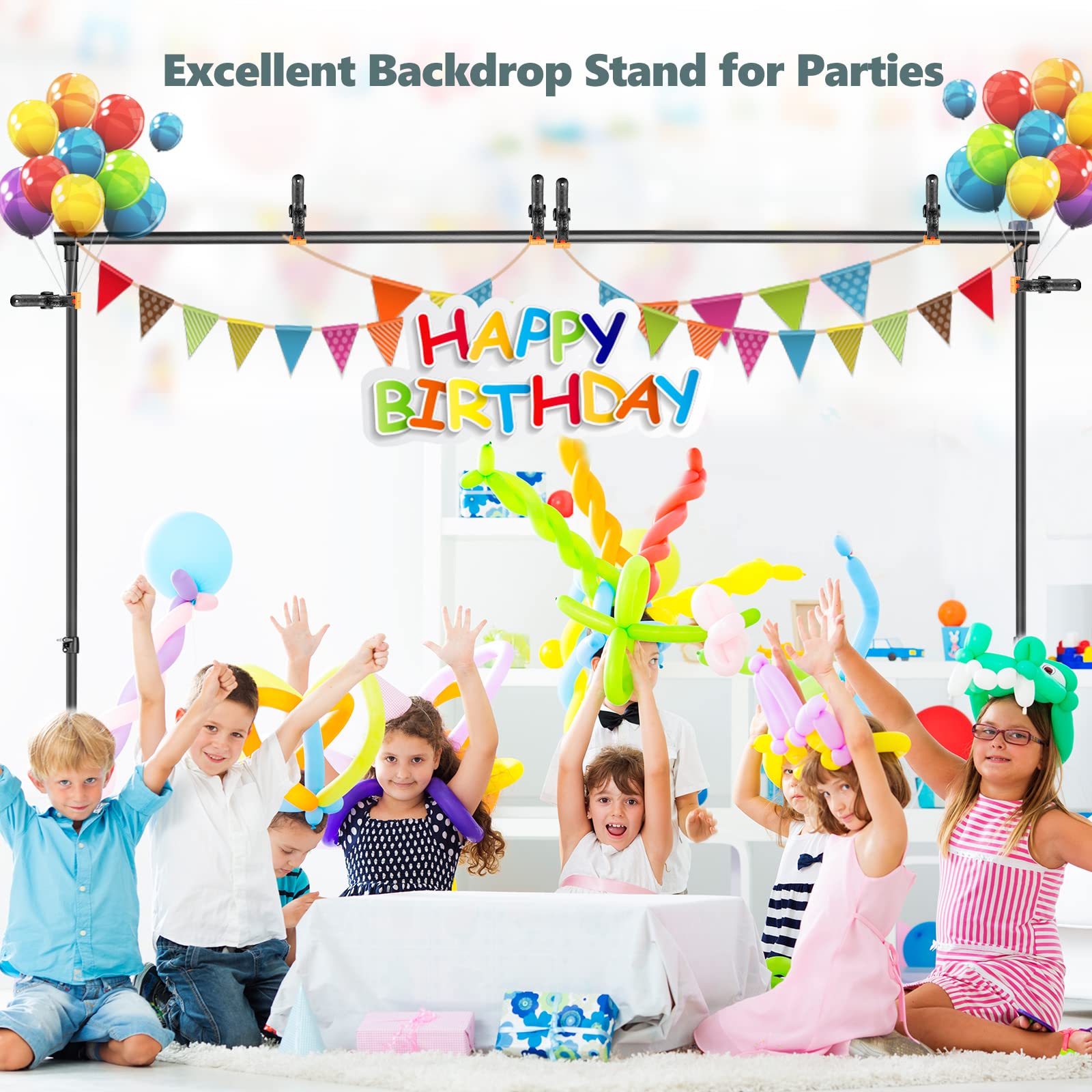 Aureday Backdrop Stand, 8.5x10Ft Adjustable Photo Backdrop Stand Kit with 4 Crossbars, 6 Background Clamps, 2 Sandbags, and Carrying Bag for Parties/Wedding/Photography/Festival Decoration