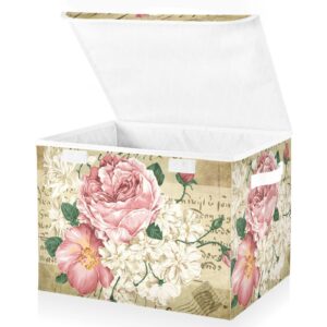 shabby chic pink rose storage bin with lid large oxford cloth storage boxes foldable home cube baskets closet organizers for nursery bedroom office