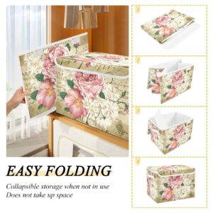 Shabby Chic Pink Rose Storage Bin with Lid Large Oxford Cloth Storage Boxes Foldable Home Cube Baskets Closet Organizers for Nursery Bedroom Office