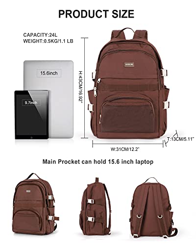 VGOCO School Backpack for Women Mens, Casual Travel Daypack,Waterproof Rucksack with laptop compartment Business Casual Daypack for Hiking for Women Men Coffee