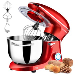 seedeem stand mixer, 6qt electric food mixer, 660w 6-speeds tilt-head dough mixers with dishwasher-safe dough hook, wire whip & beater for daily use, red