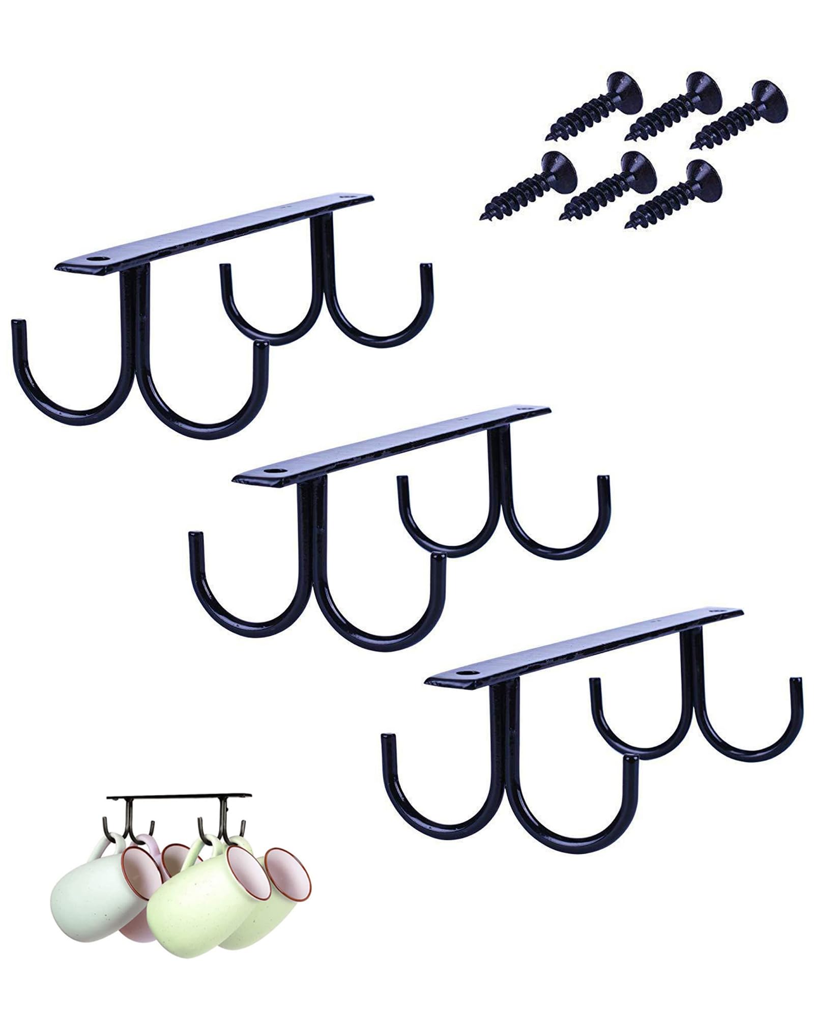 YQBOOM Mug Rack Under Cabinet 12 Hooks Coffee Mug Hooks Simple Coffee Mug Organizer Cup Hanger for Bar Kitchen Utensils Display