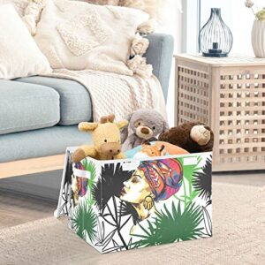 RunningBear African Girl Tropical Large Storage Bins with Lid Collapsible Storage Bin Storage Bin Shelves Cute Storage Box for Toy Shoes Books Clothes Nursery