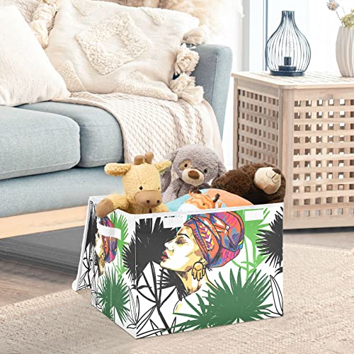 RunningBear African Girl Tropical Large Storage Bins with Lid Collapsible Storage Bin Storage Bin Shelves Cute Storage Box for Toy Shoes Books Clothes Nursery