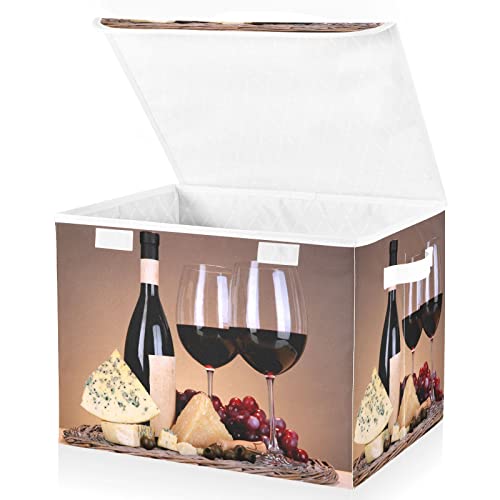 RunningBear Wine Cheese Grapes Large Storage Bins with Lid Collapsible Storage Bin Toy Boxs Towel Storage for Closet Shelf Car