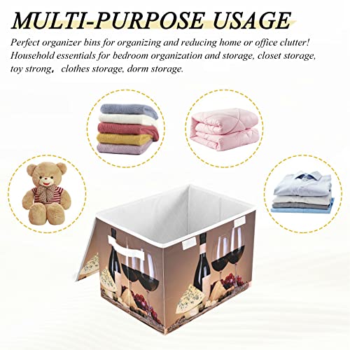 RunningBear Wine Cheese Grapes Large Storage Bins with Lid Collapsible Storage Bin Toy Boxs Towel Storage for Closet Shelf Car