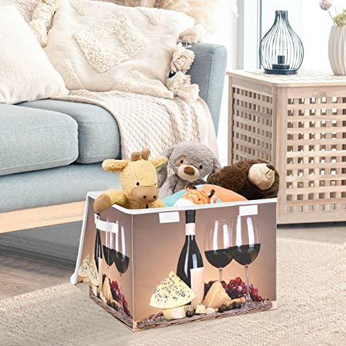 RunningBear Wine Cheese Grapes Large Storage Bins with Lid Collapsible Storage Bin Toy Boxs Towel Storage for Closet Shelf Car