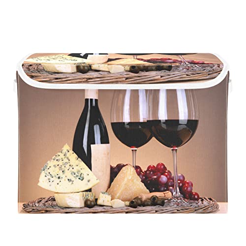 RunningBear Wine Cheese Grapes Large Storage Bins with Lid Collapsible Storage Bin Toy Boxs Towel Storage for Closet Shelf Car