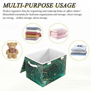 RunningBear Green Marble Large Storage Bins with Lid Collapsible Storage Bin Closet Organizers Foldable Storage Bins for Laundry Room Balcony