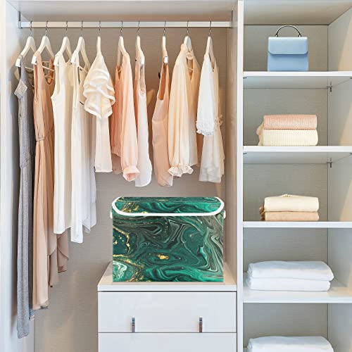 RunningBear Green Marble Large Storage Bins with Lid Collapsible Storage Bin Closet Organizers Foldable Storage Bins for Laundry Room Balcony