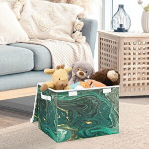 RunningBear Green Marble Large Storage Bins with Lid Collapsible Storage Bin Closet Organizers Foldable Storage Bins for Laundry Room Balcony