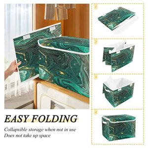 RunningBear Green Marble Large Storage Bins with Lid Collapsible Storage Bin Closet Organizers Foldable Storage Bins for Laundry Room Balcony