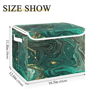 RunningBear Green Marble Large Storage Bins with Lid Collapsible Storage Bin Closet Organizers Foldable Storage Bins for Laundry Room Balcony