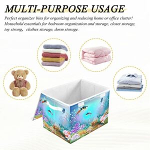 RunningBear Fish Plants Large Storage Bins with Lid Collapsible Storage Bin Cube Storage Bin Cloth Baskets Containers for Office Outside Cars