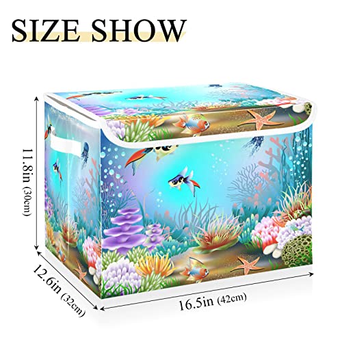 RunningBear Fish Plants Large Storage Bins with Lid Collapsible Storage Bin Cube Storage Bin Cloth Baskets Containers for Office Outside Cars