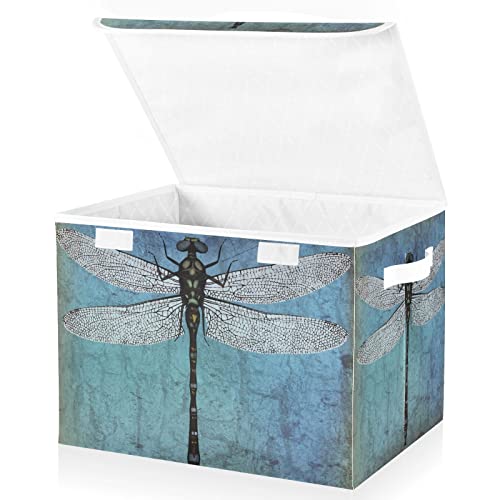 RunningBear Dragonfly Grunge Large Storage Bins with Lid Collapsible Storage Bin Storage Box Fabric Foldable Storage Organizer Containes for Home Nursery Closet