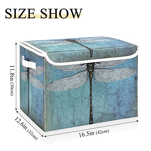 RunningBear Dragonfly Grunge Large Storage Bins with Lid Collapsible Storage Bin Storage Box Fabric Foldable Storage Organizer Containes for Home Nursery Closet