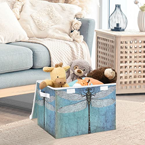 RunningBear Dragonfly Grunge Large Storage Bins with Lid Collapsible Storage Bin Storage Box Fabric Foldable Storage Organizer Containes for Home Nursery Closet