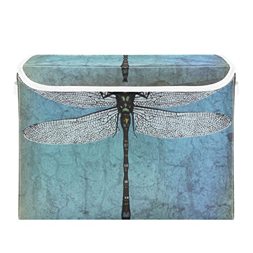 RunningBear Dragonfly Grunge Large Storage Bins with Lid Collapsible Storage Bin Storage Box Fabric Foldable Storage Organizer Containes for Home Nursery Closet