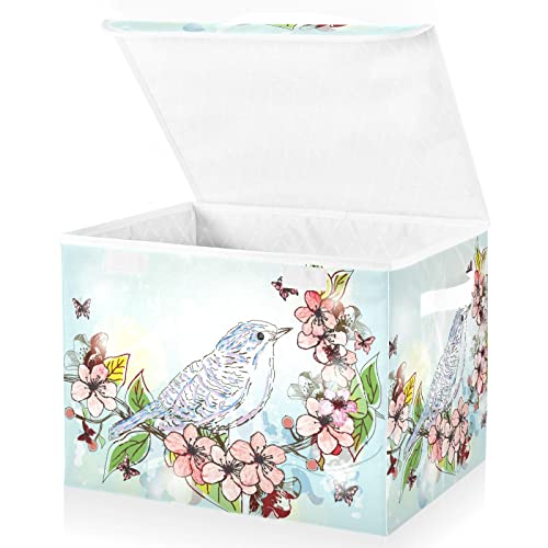 RunningBear Spring Bird Large Storage Bins with Lid Collapsible Storage Bin Cube Basket Organizer Larger Storage Cubes for Clothes Towels Magazine