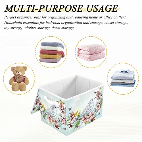 RunningBear Spring Bird Large Storage Bins with Lid Collapsible Storage Bin Cube Basket Organizer Larger Storage Cubes for Clothes Towels Magazine