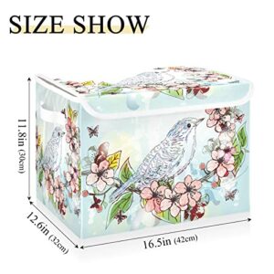 RunningBear Spring Bird Large Storage Bins with Lid Collapsible Storage Bin Cube Basket Organizer Larger Storage Cubes for Clothes Towels Magazine