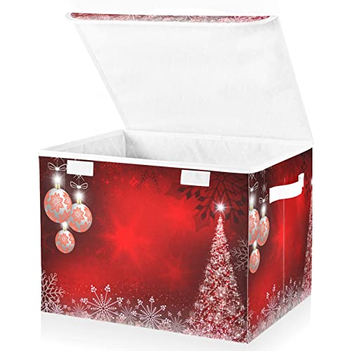 RunningBear Christmas Balls Snowflakes Large Storage Bins with Lid Collapsible Storage Bin Closet Organizers Foldable Fabric Storage Boxes for Clothes Toys Books