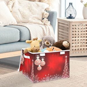 RunningBear Christmas Balls Snowflakes Large Storage Bins with Lid Collapsible Storage Bin Closet Organizers Foldable Fabric Storage Boxes for Clothes Toys Books