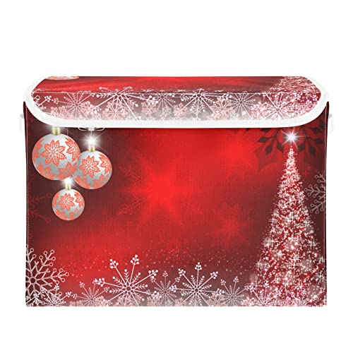 RunningBear Christmas Balls Snowflakes Large Storage Bins with Lid Collapsible Storage Bin Closet Organizers Foldable Fabric Storage Boxes for Clothes Toys Books